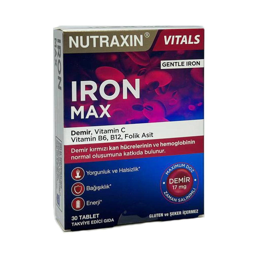 مكمل الحديد القوي مع فيتامين سي 30 قرص Nutraxin Iron Max – Lujain Beauty