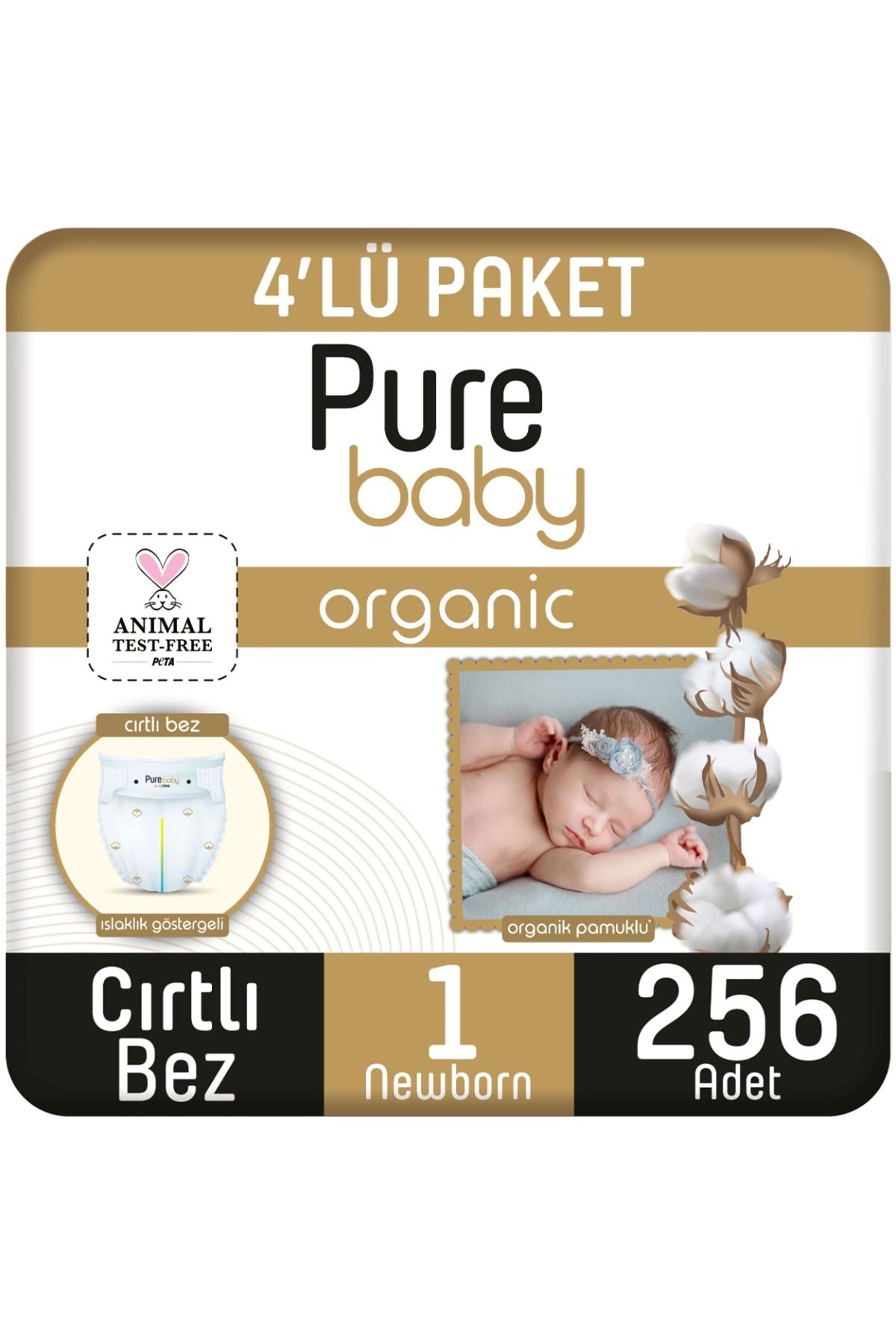 Pure Baby Organic Cotton Velcro Diapers X4 Pack Size 1 Newborn 256 Pie ...